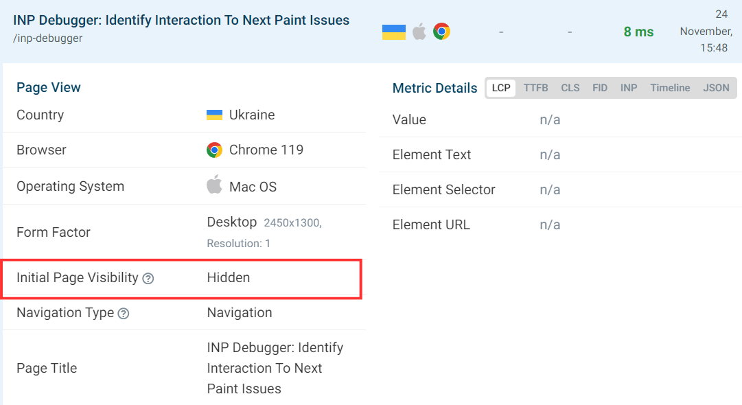 RUM Page Views Tab | DebugBear